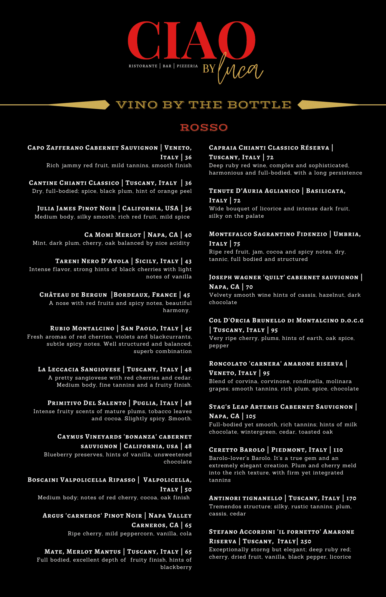 MENU - Ciao Italian Eatery