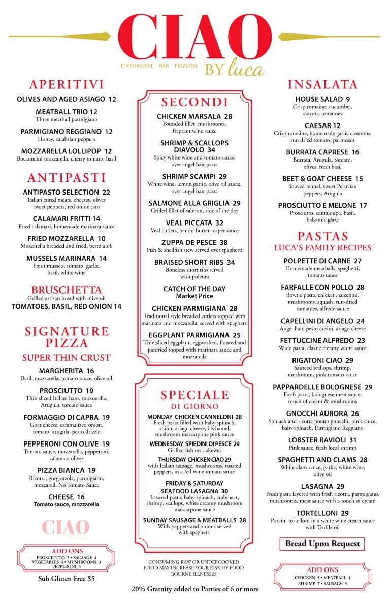 MENU - Ciao Italian Eatery